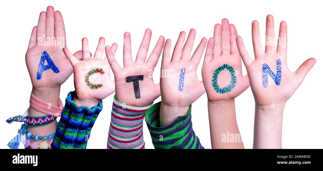 Children Hands Building Word Action, Isolated Background Stock Photo ...