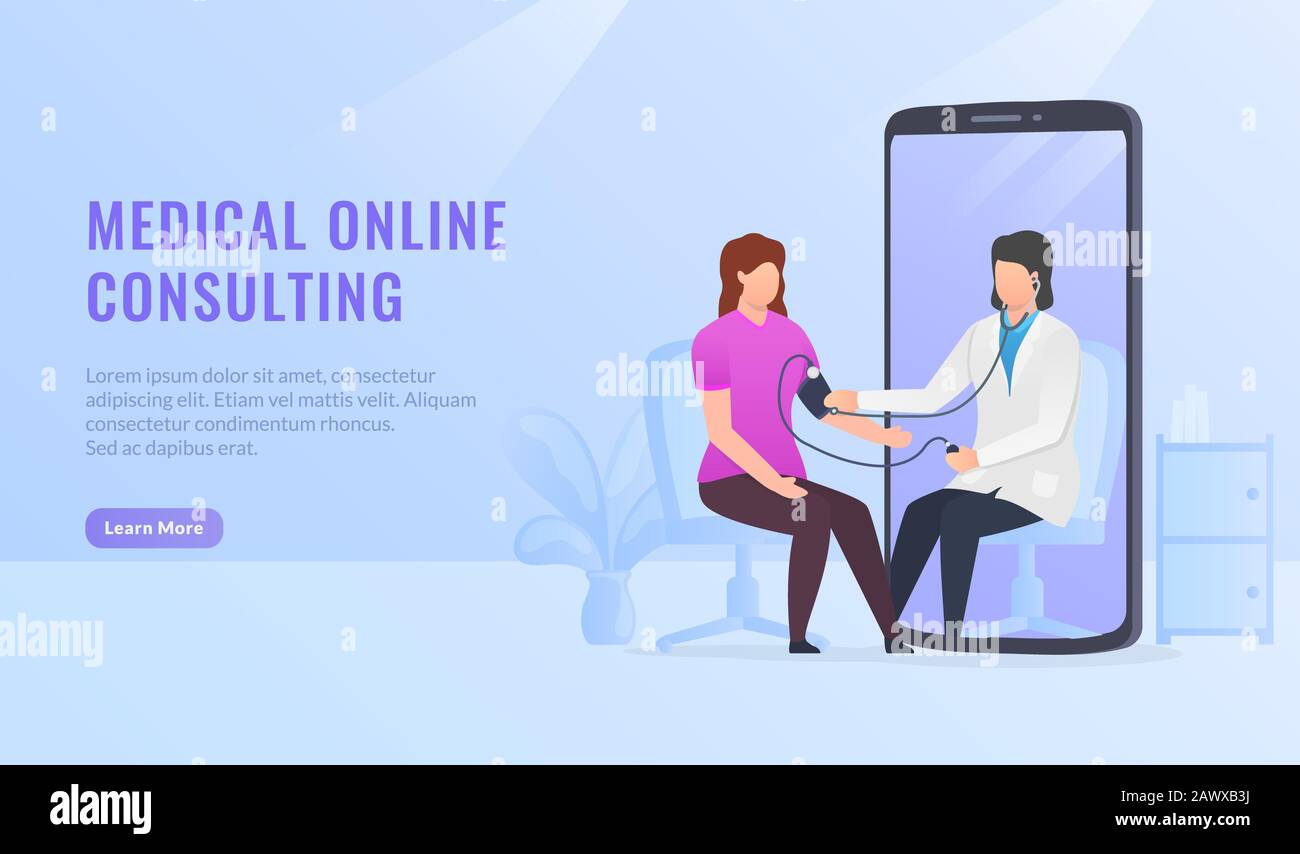 Online medical healthcare consultation for website template or landing ...