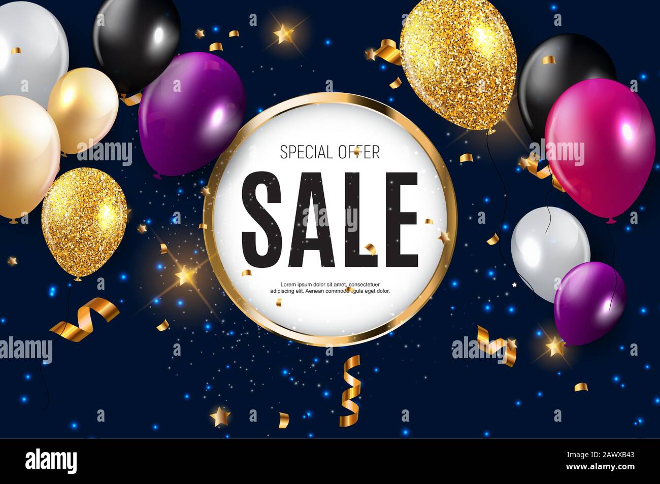 Sale banner with floating balloons. Vector illustration Stock Vector ...
