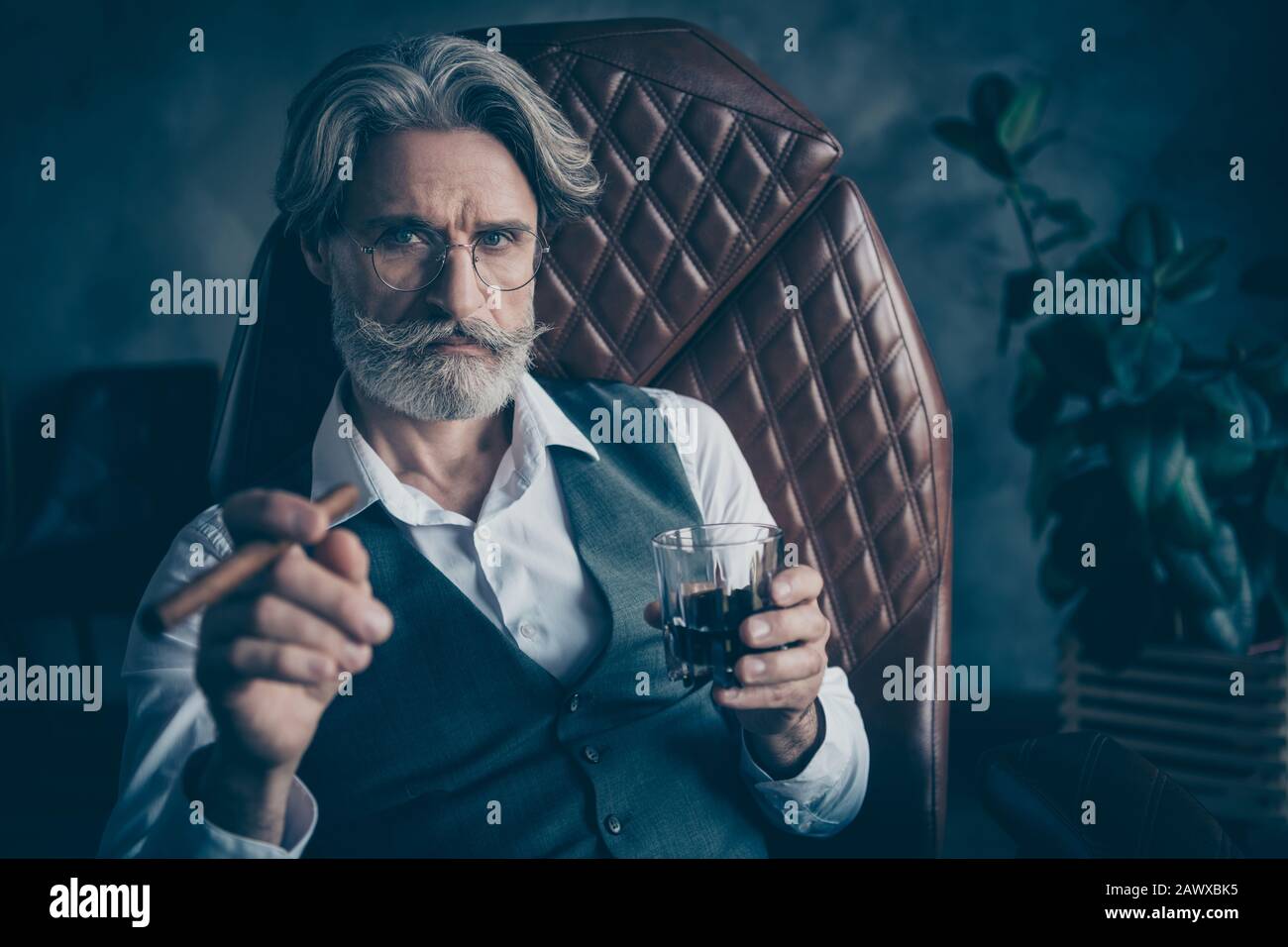 Close-up portrait of his he nice attractive chic classy serious well ...