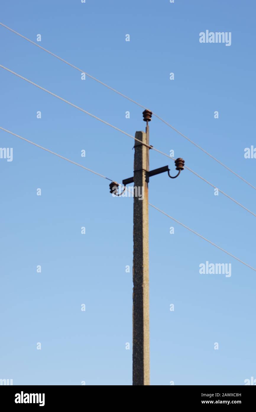 One power line in the blue sky Stock Photo - Alamy