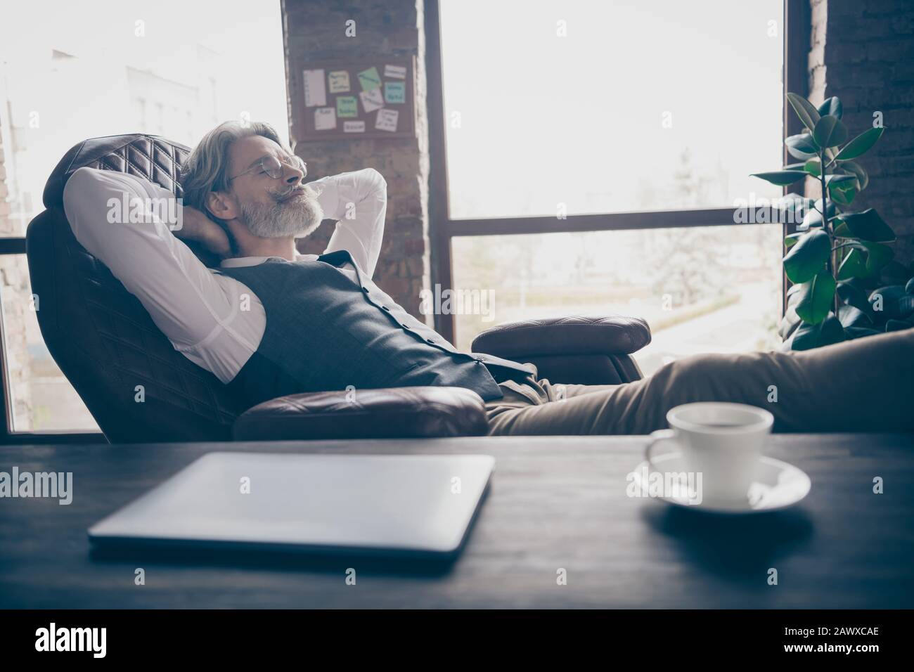 Profile side view portrait of his he nice attractive handsome confident ...