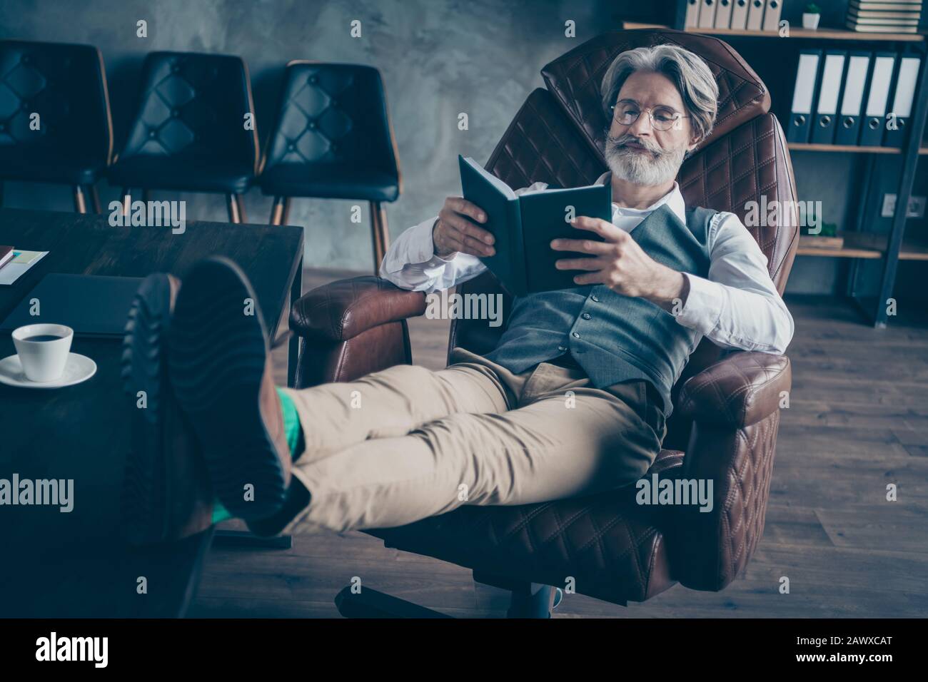 Portrait of his he nice attractive handsome confident focused gray ...