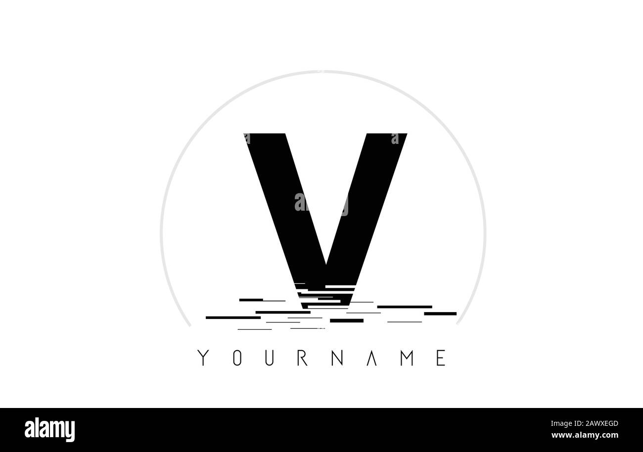 V Black Letter Logo Design with Circular Shape and Water Effect Vector ...