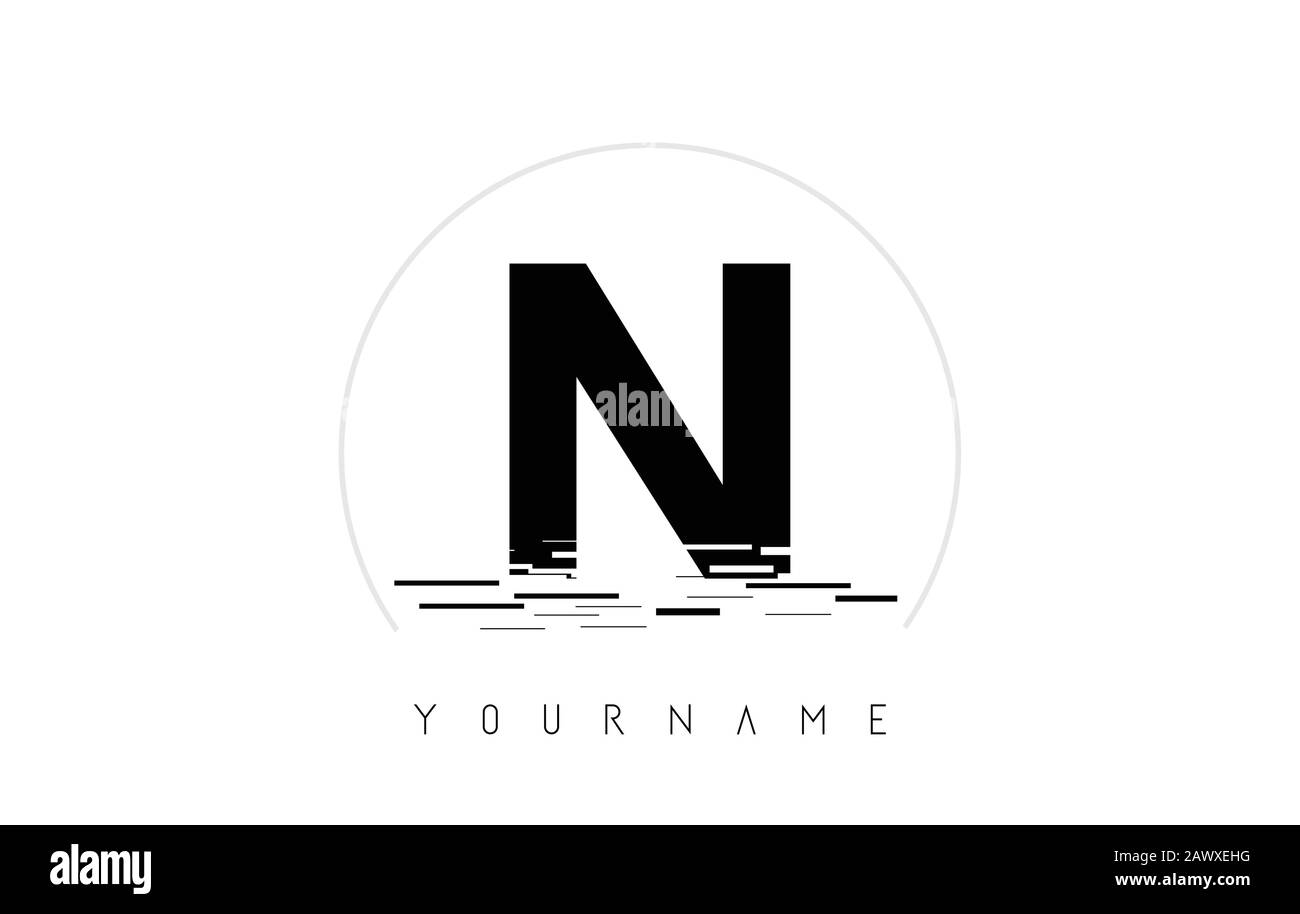 N Black Letter Logo Design with Circular Shape and Water Effect Vector ...