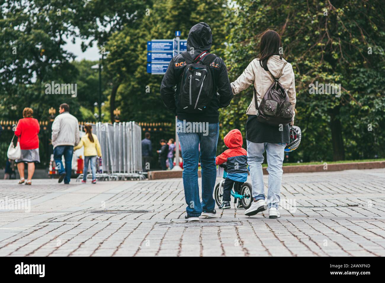 Moscow, Russia - JULY 7, 2017. A crowd of tourists near the Alexander ...