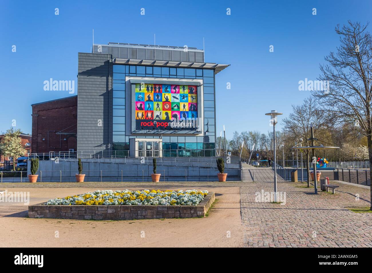 Flowers in front of the Rock and Pop museum in Gronau, Germany Stock ...