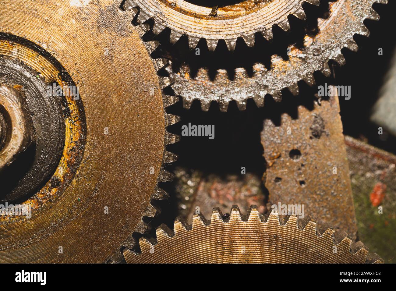 Gears of industrial machine. detail of mechanism. old cogwheels ...