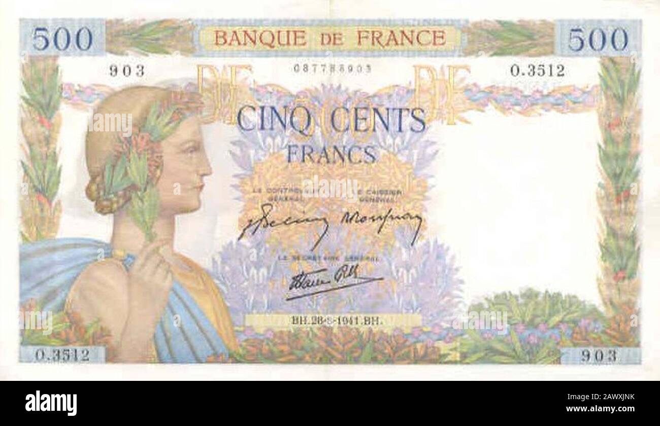France 500 Francs-1941 Stock Photo - Alamy