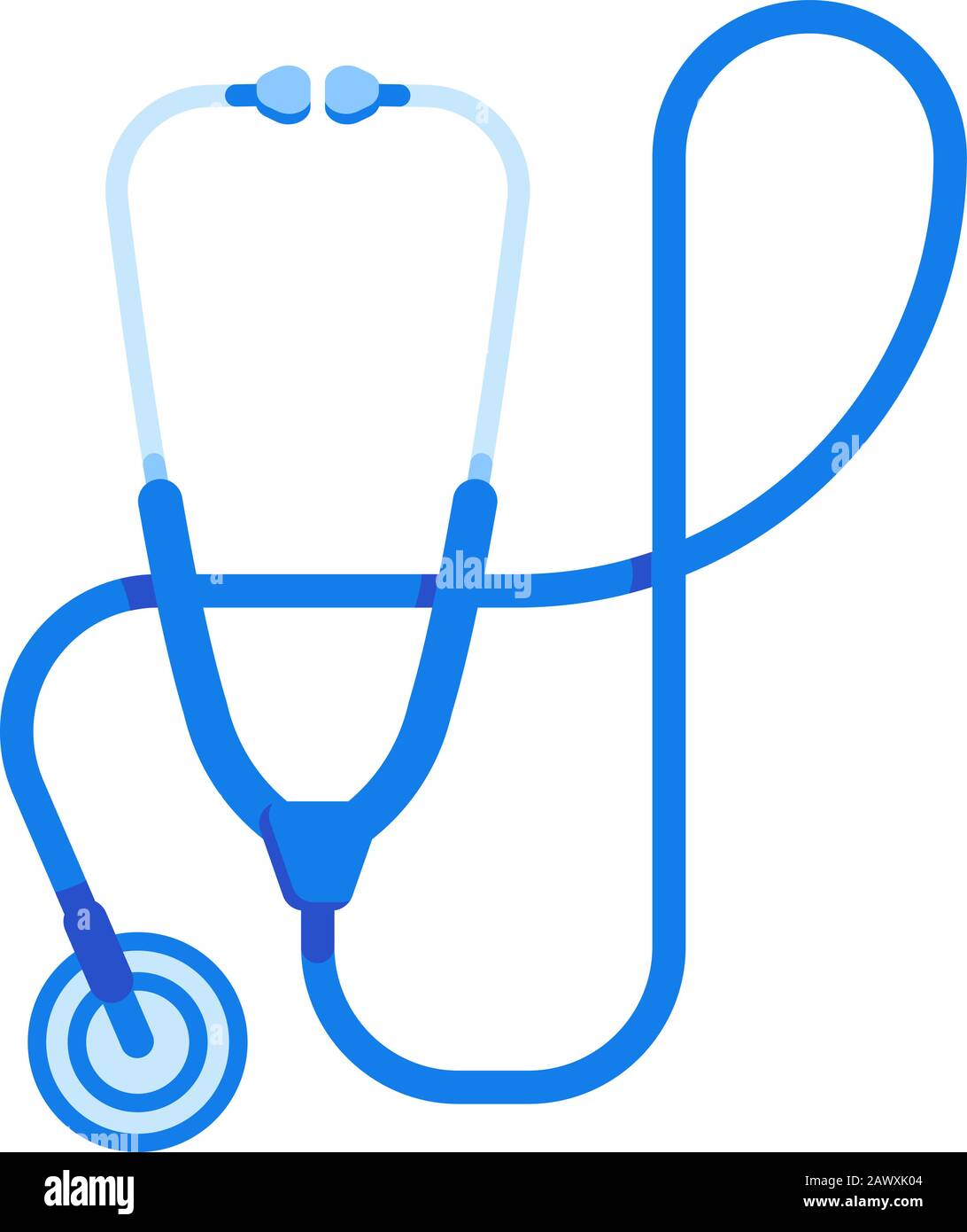 Blue stethoscope isolated on a white background. Flat style, vector ...