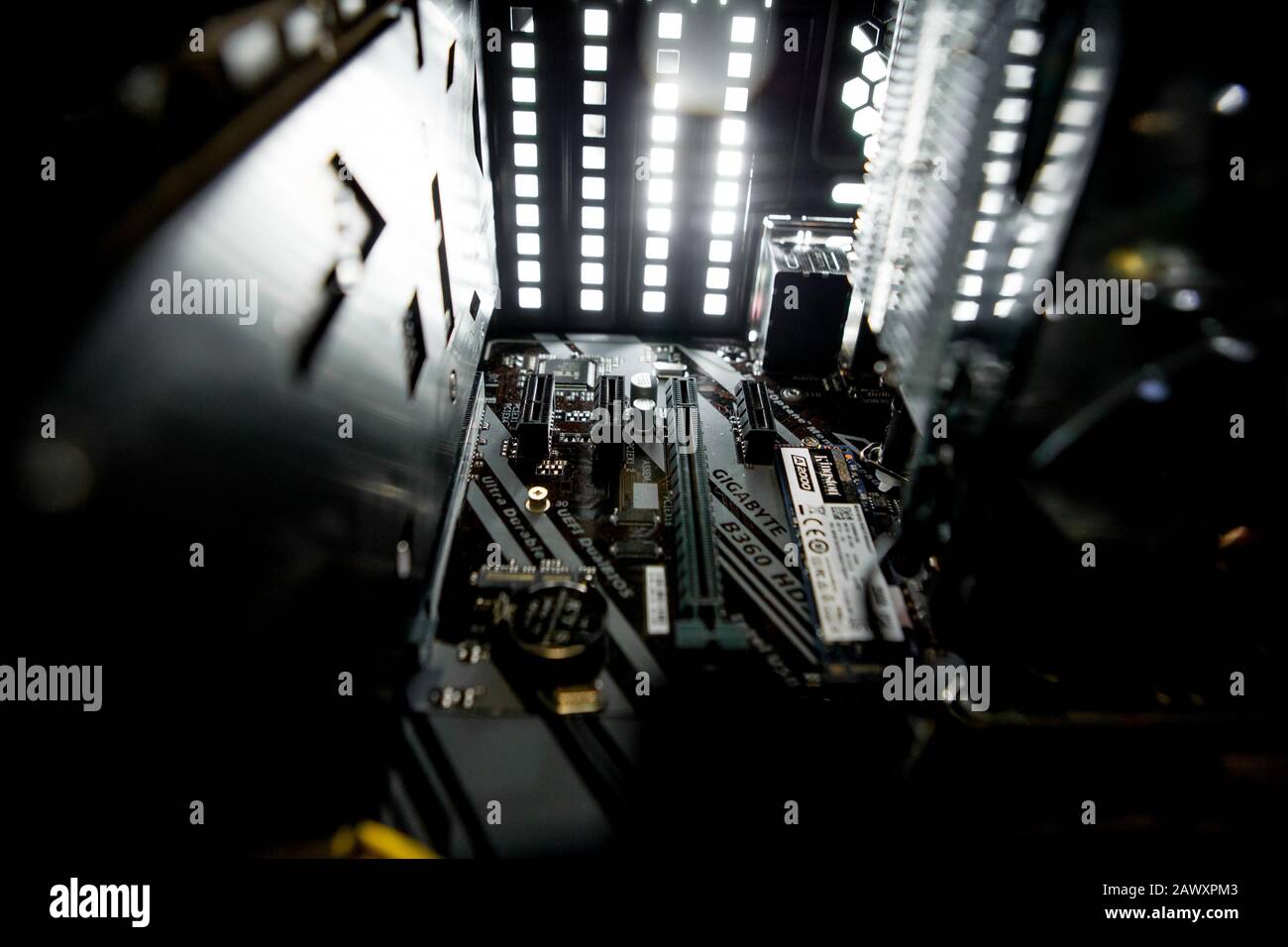 Kyiv, Ukraine - August 17, 2019: Inside of the personal computer power ...