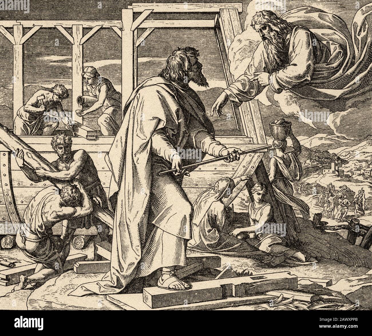 Genesis. The great flood, Arca Noe. God appears to Noah and tells him ...