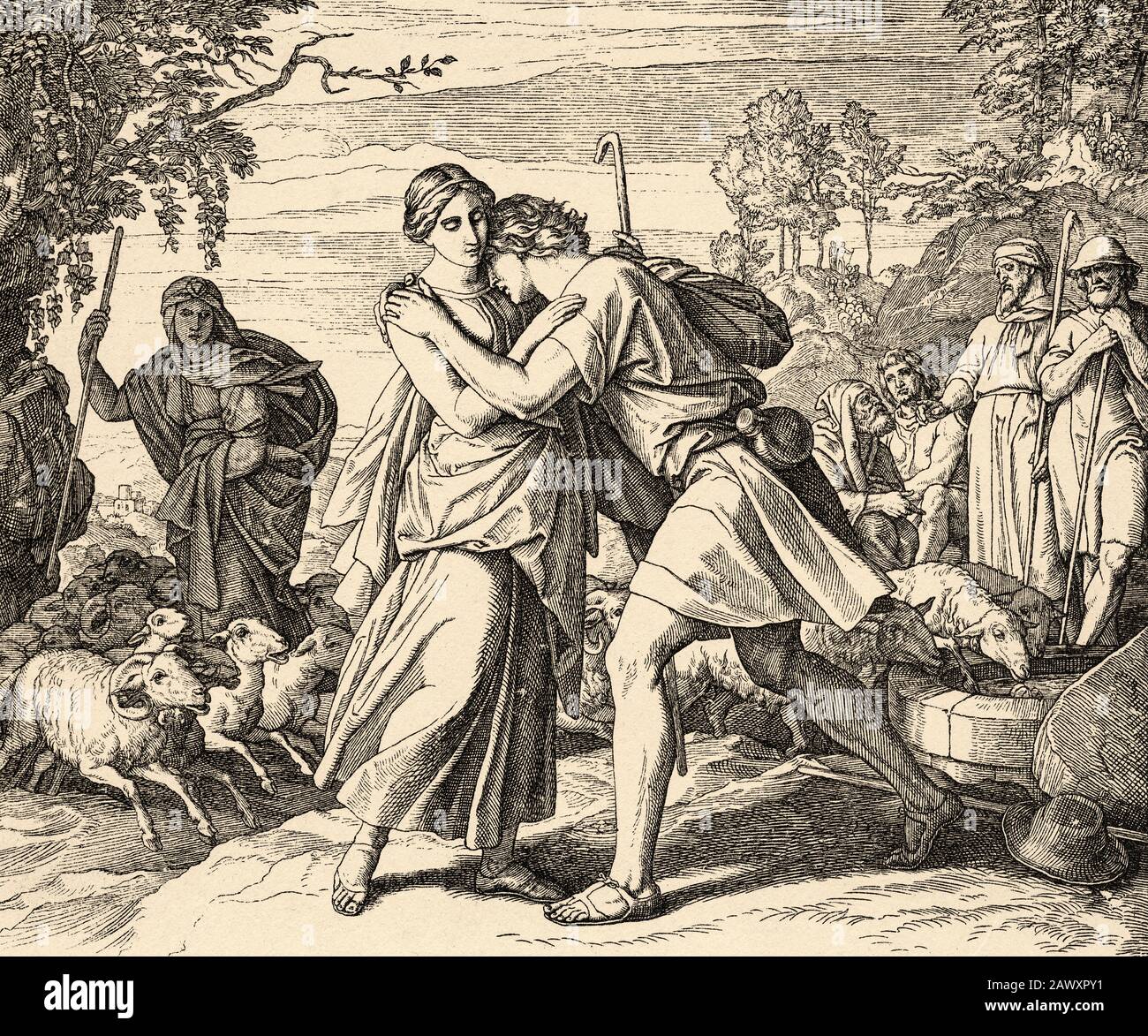 Genesis. Jacob already embraces Rachel and raises his voice and cries ...