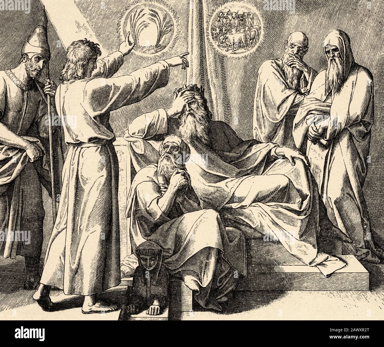 Genesis. Joseph interprets Pharaos dreams. Sacred biblical history Old ...