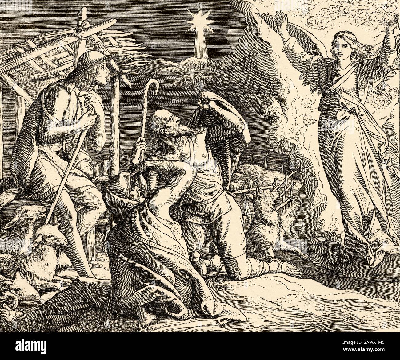 Angel Appears to Shepherds. An angel announces the birth of the savior ...