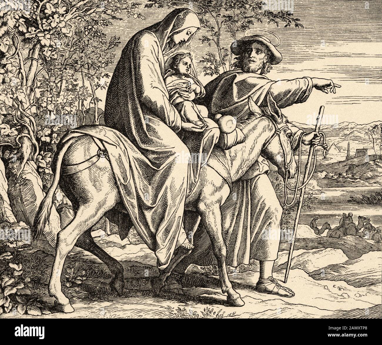 The escape to Egypt. The child Jesus, Virgin Mary and Joseph head to ...