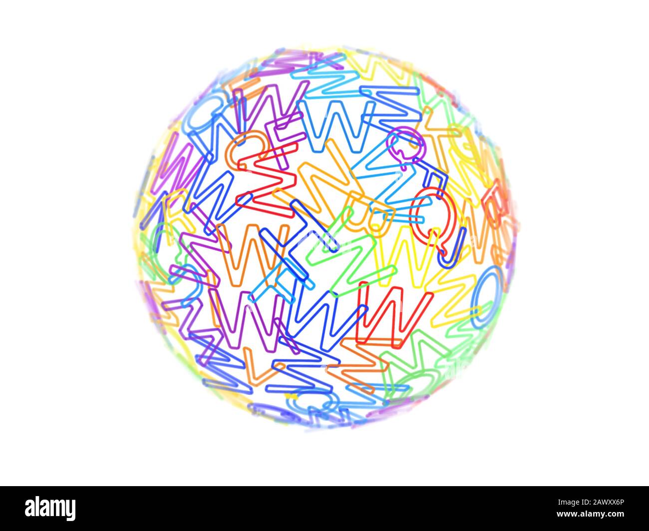 Globe or sphere made of random colored letters of English alphabet ...