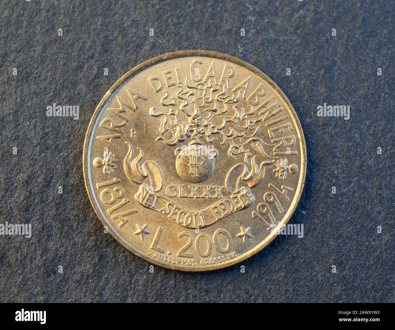 200 lire coin from the Italian Republic, issued in 1994, 180th ...