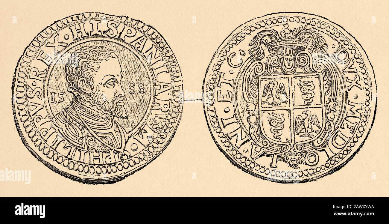 Silver Milan ducat of King Philip II of Spain. 16th century. History of ...