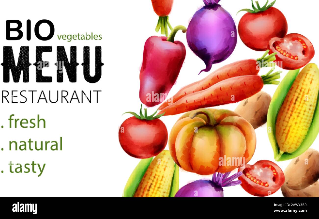 Fresh vegetables including onion, pepper, carrot, corn, tomatoes and ...