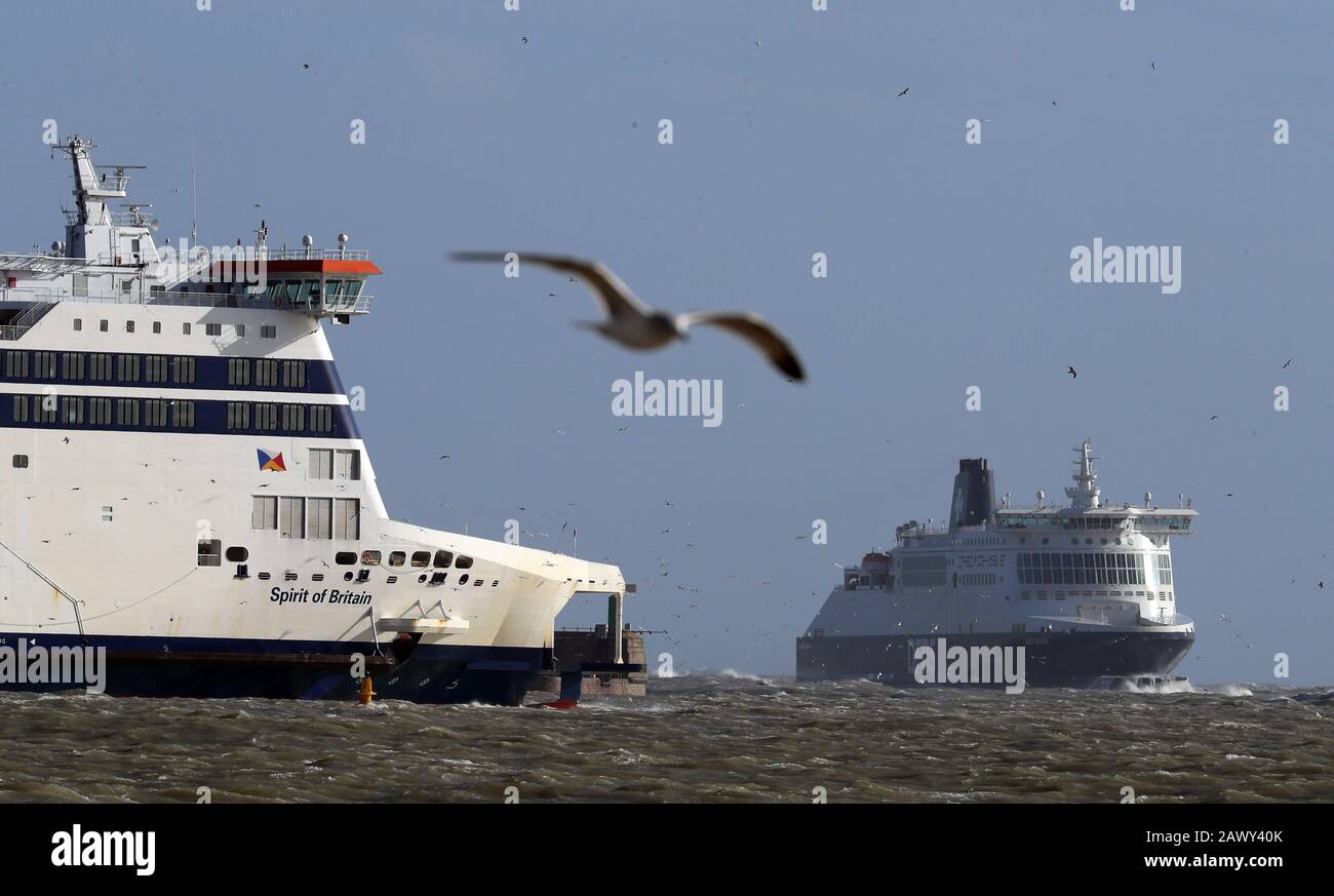 The DFDS Dover Seaways ferry (right) arrives at the Port of Dover in ...