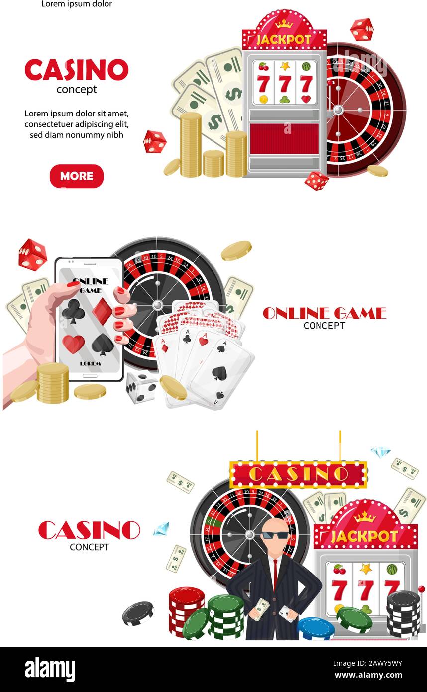 Casino set of site template concepts. Online game on mobile phone, rich ...