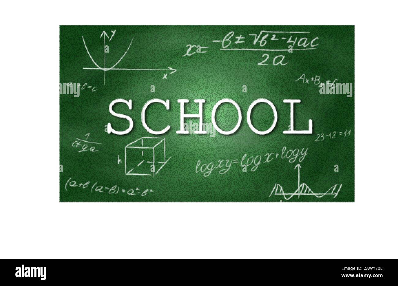 School vector with pixelated green background and formulas. Geometry ...