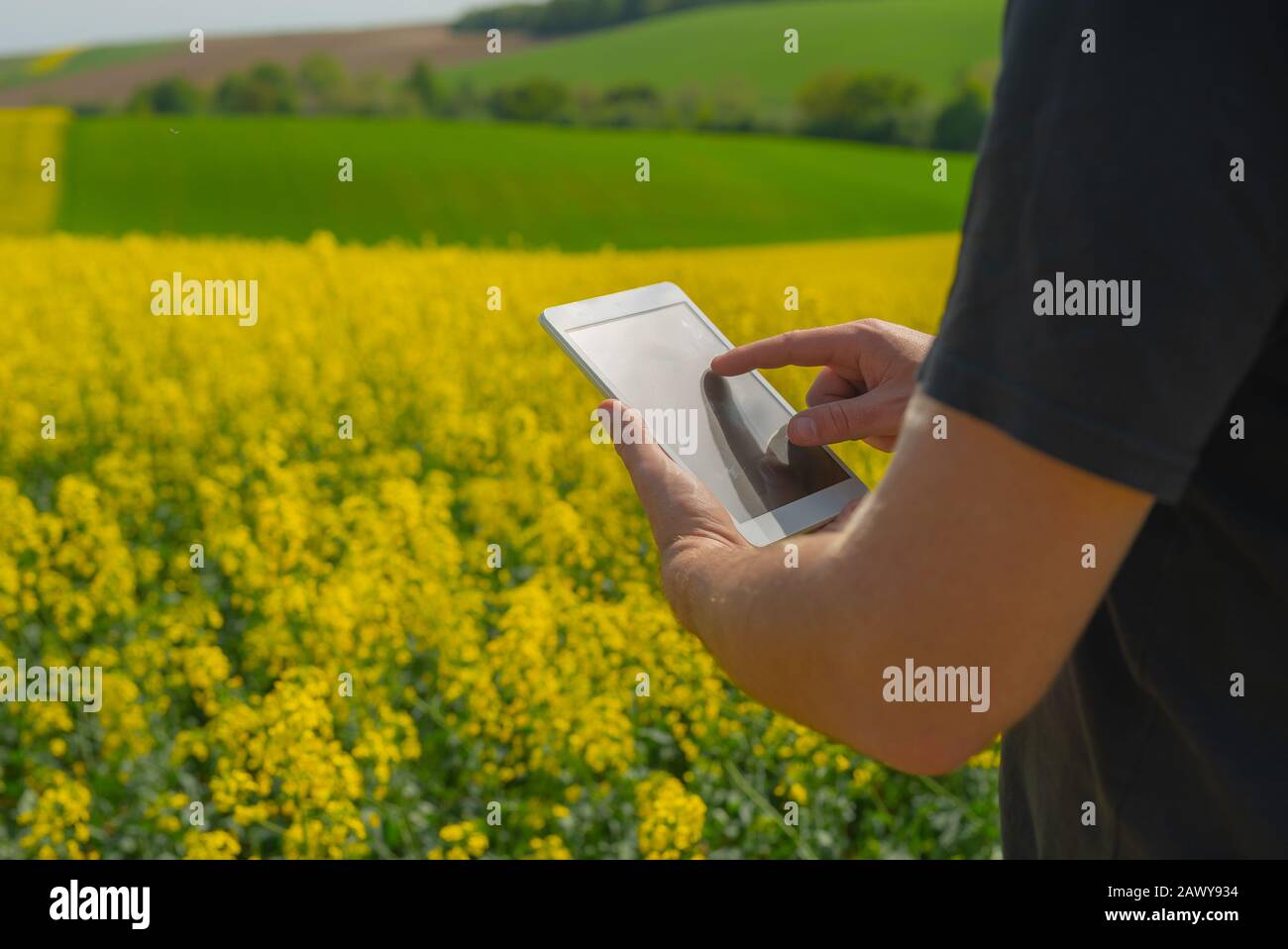 Farmer holding tablet Stock Photo - Alamy