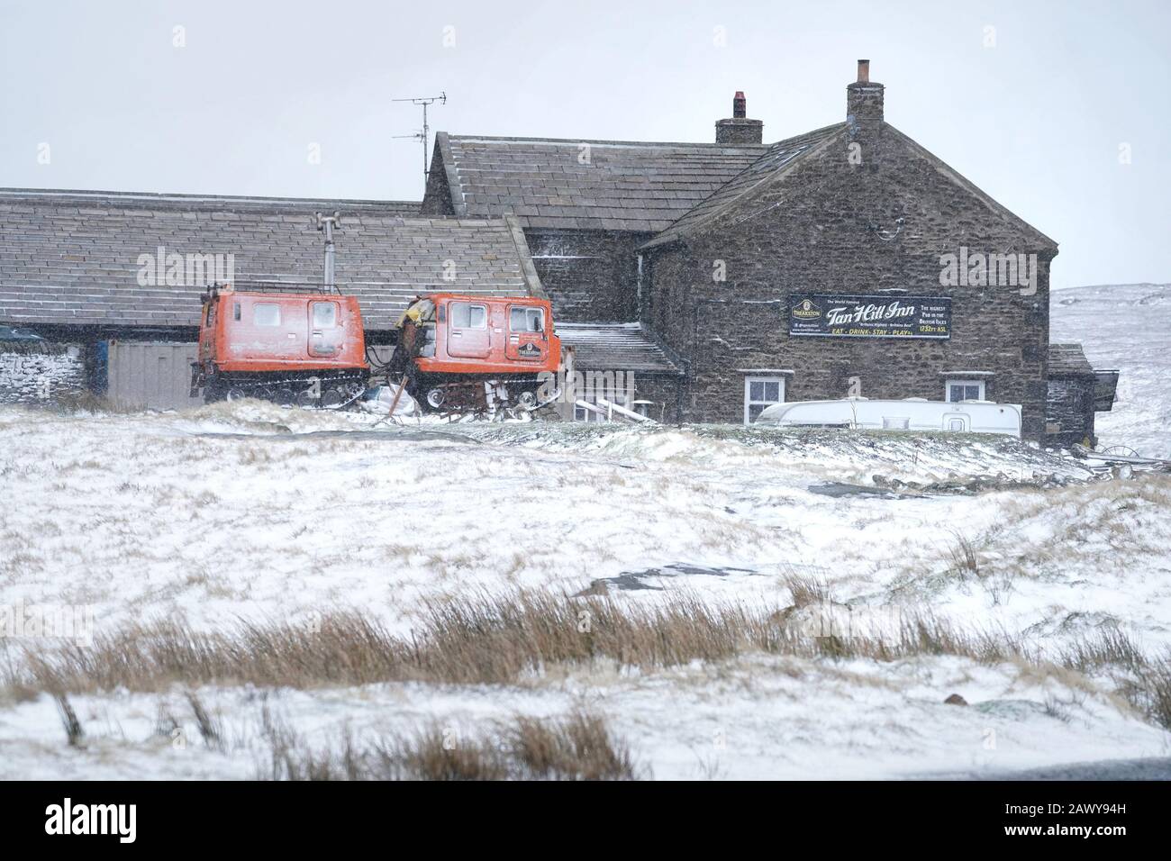 Snowy conditions at the Tan Hill Inn in Richmond in the Yorkshire Dales ...