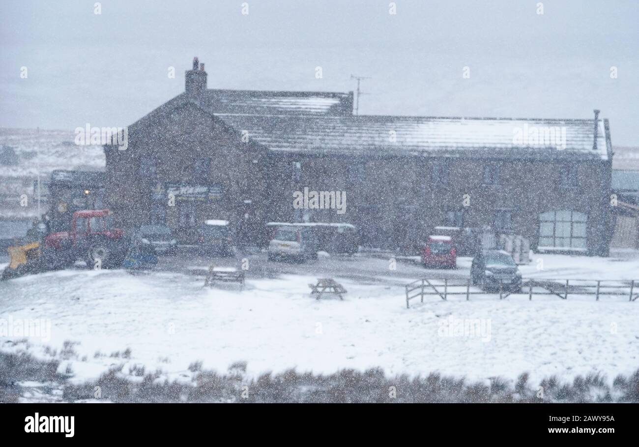 Snowy conditions at the Tan Hill Inn in Richmond in the Yorkshire Dales ...
