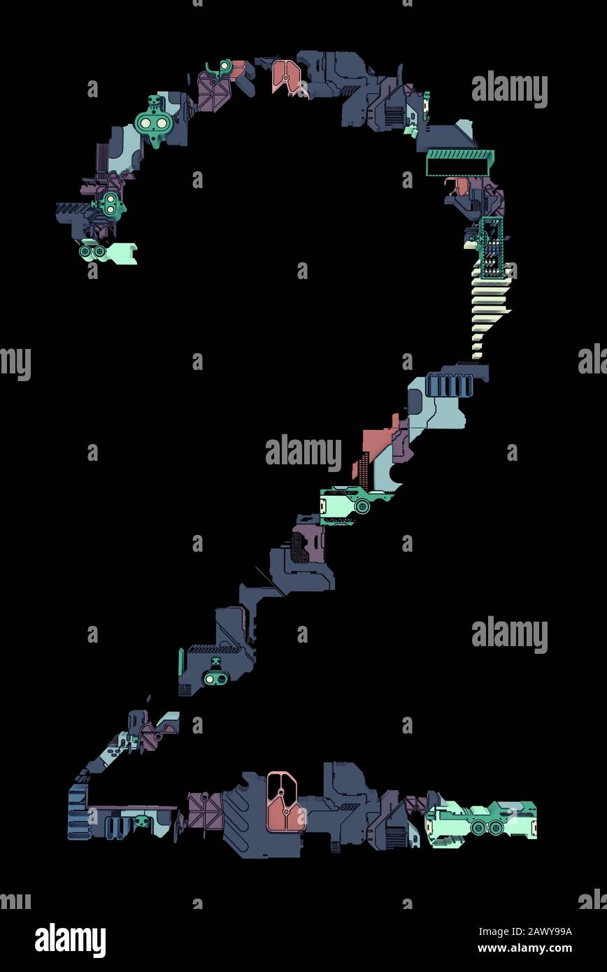 The Number Two Isolated On Black Background. Futuristic Concept Design ...