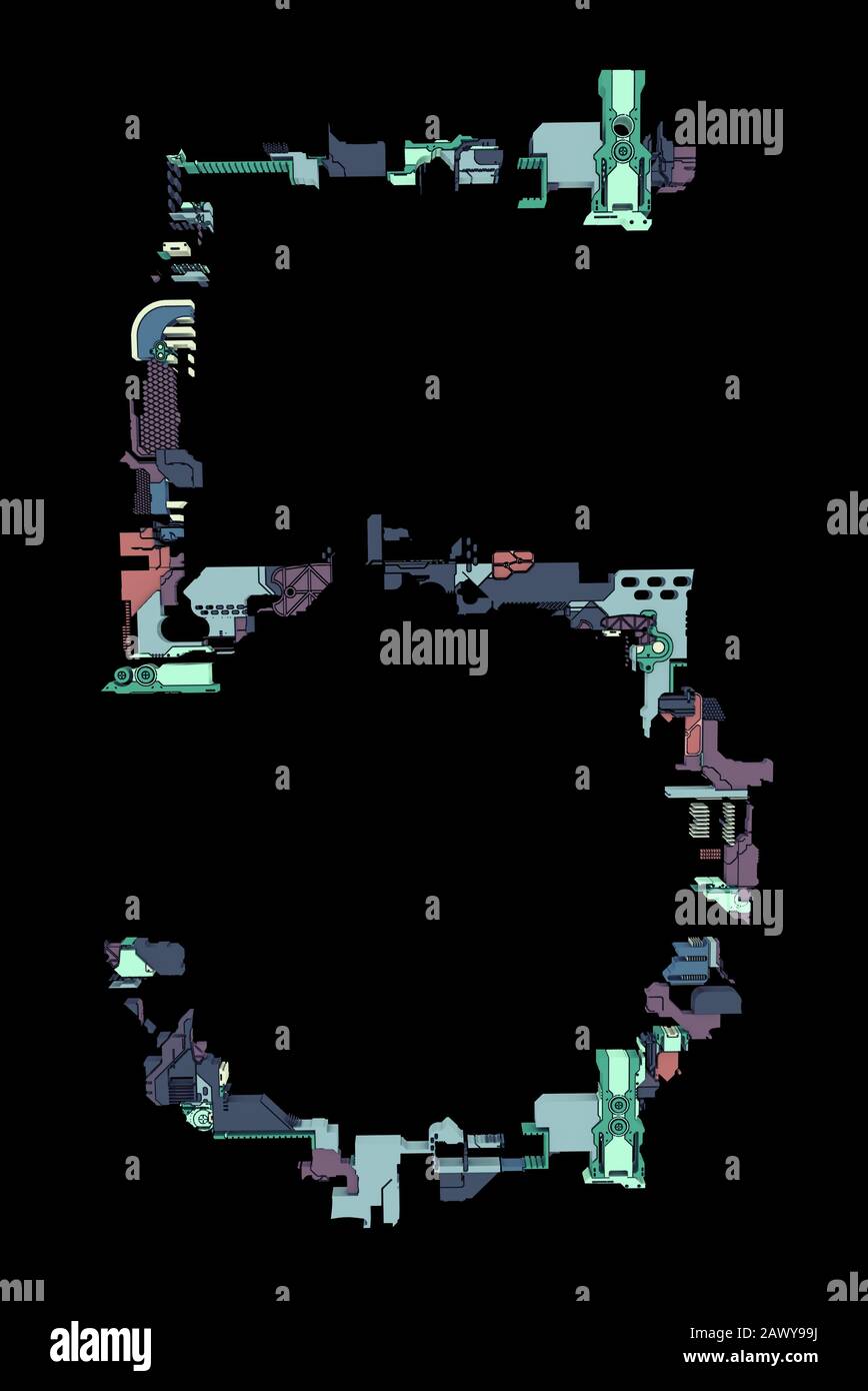 The Number Five Isolated On Black Background. Futuristic Concept Design ...