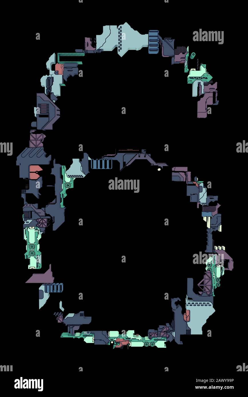 The Number Six Isolated On Black Background. Futuristic Concept Design ...