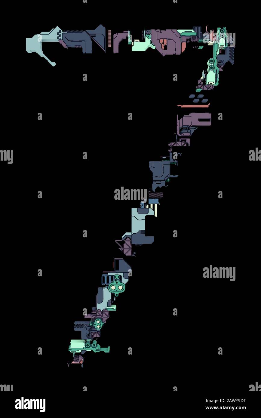 The Number Seven Isolated On Black Background. Futuristic Concept ...