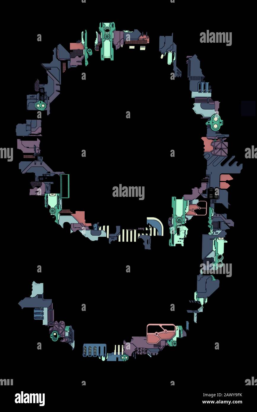 The Number Nine Isolated On Black Background. Futuristic Concept Design ...