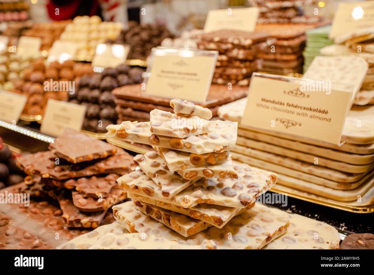 Chocolate assorted on the Christmas market. Christmas sweets and treats ...