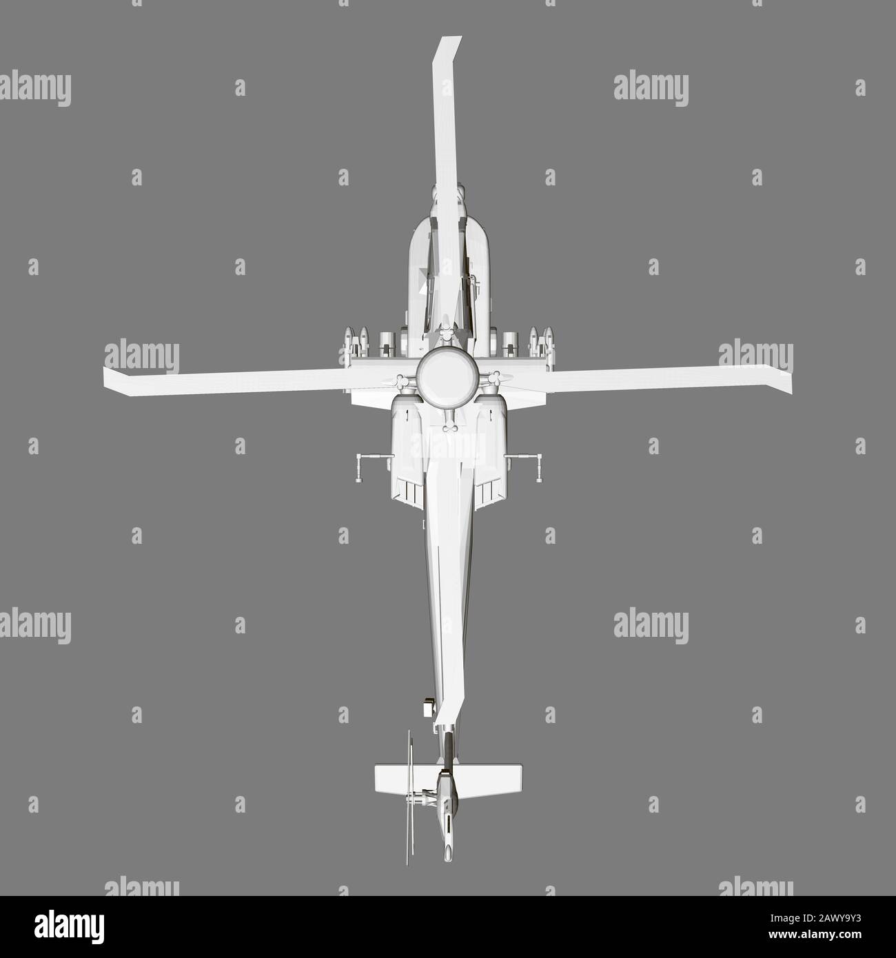 Detailed combat helicopter. Polygonal helicopter. View from above. 3D ...