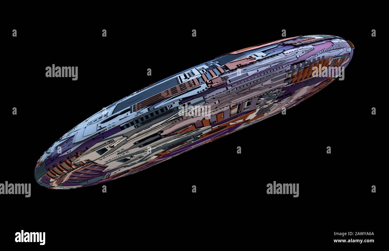 Futuristic Spaceship Isolated On Black Background. Alien Technology ...