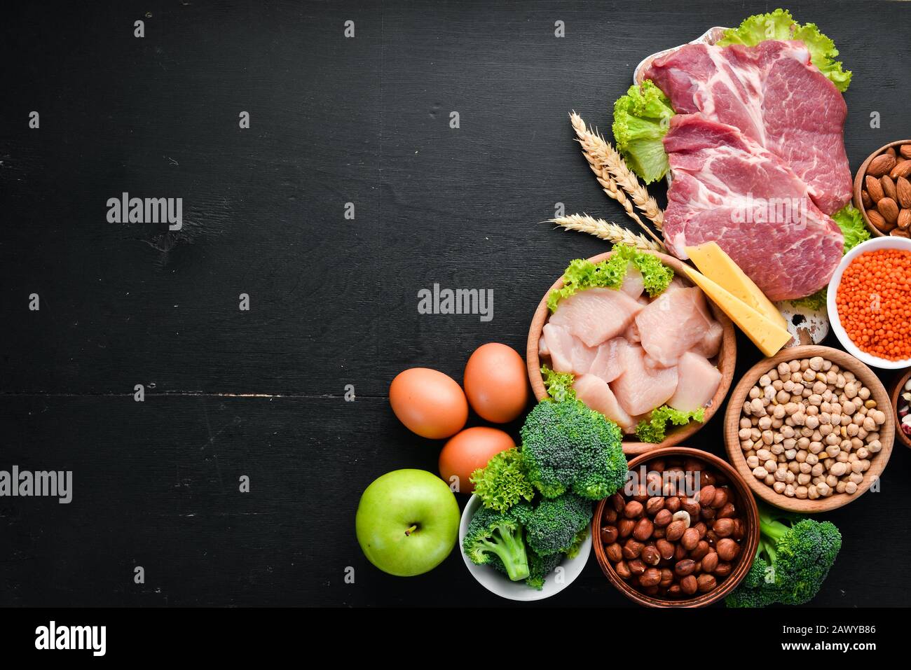 High protein food. Healthy nutrition or diet concept. Meat, chicken ...