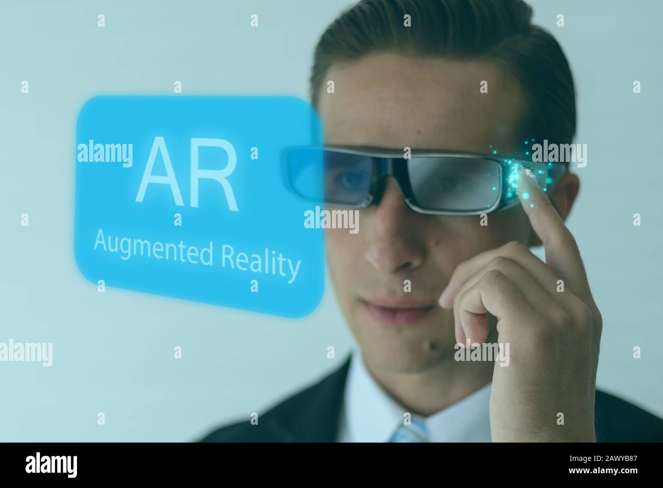 smart glasses futuristic technology concept, man wear smart glasses an ...