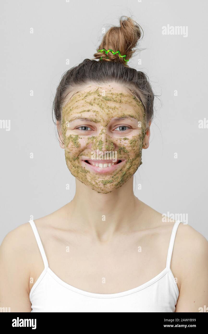 Beautiful woman with natural face mask clean skin rejuvenation isolated ...