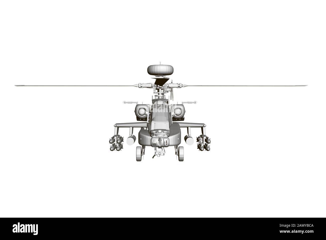 Detailed combat helicopter. Polygonal helicopter. Front view. 3D Vector ...