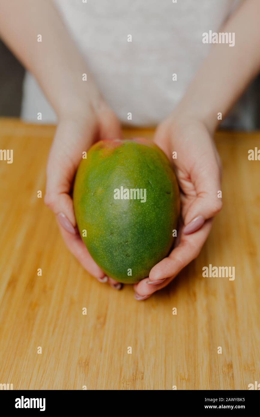 Woman Holding Mango Fruit in Hands Stock Photo - Alamy