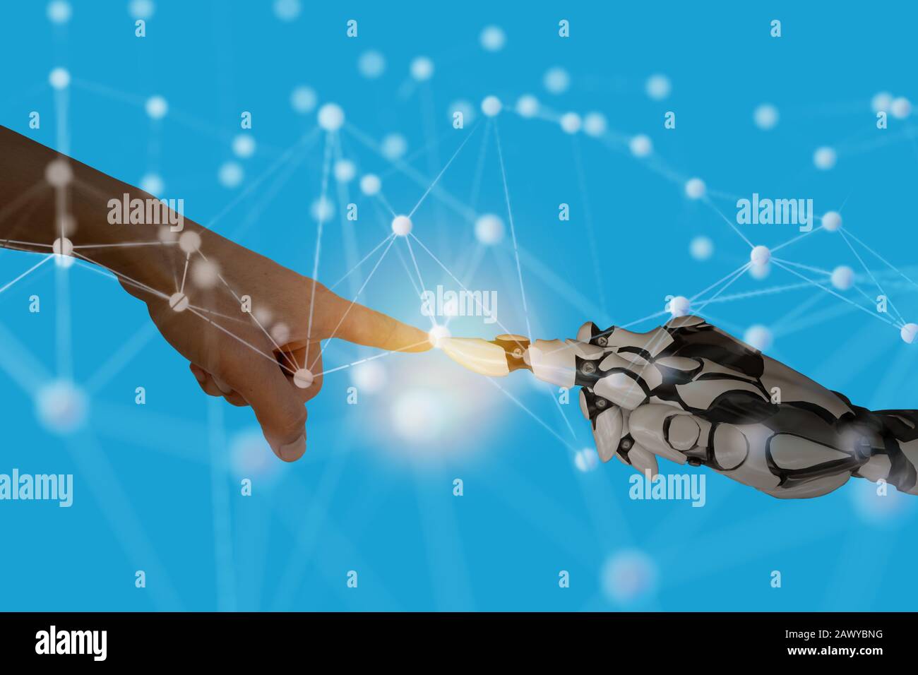 human work with robots smart artificial intelligence concept with ...