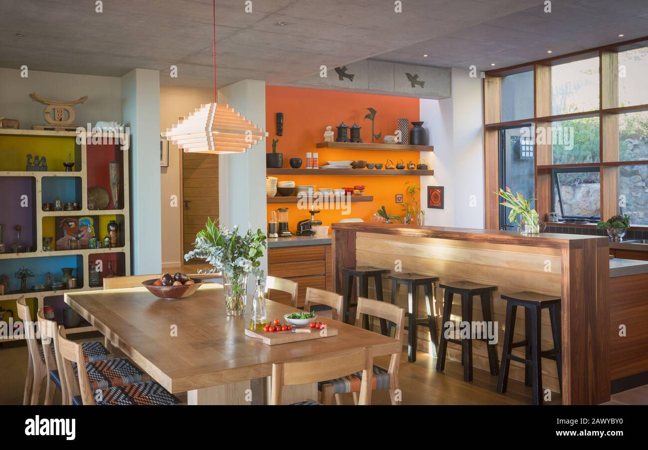 Modern, luxury home showcase interior dining room and kitchen Stock ...