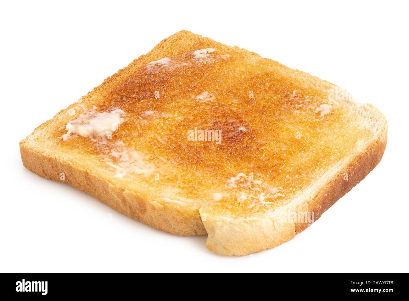 Single slice of white toast spread with butter isolated on white Stock ...