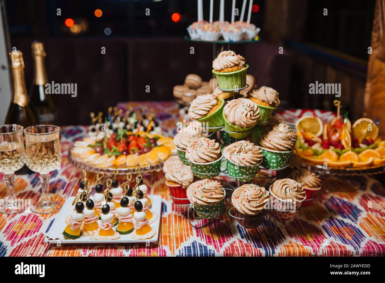 Delicious reception candy bar dessert table. Candy bar table. Cakes and ...