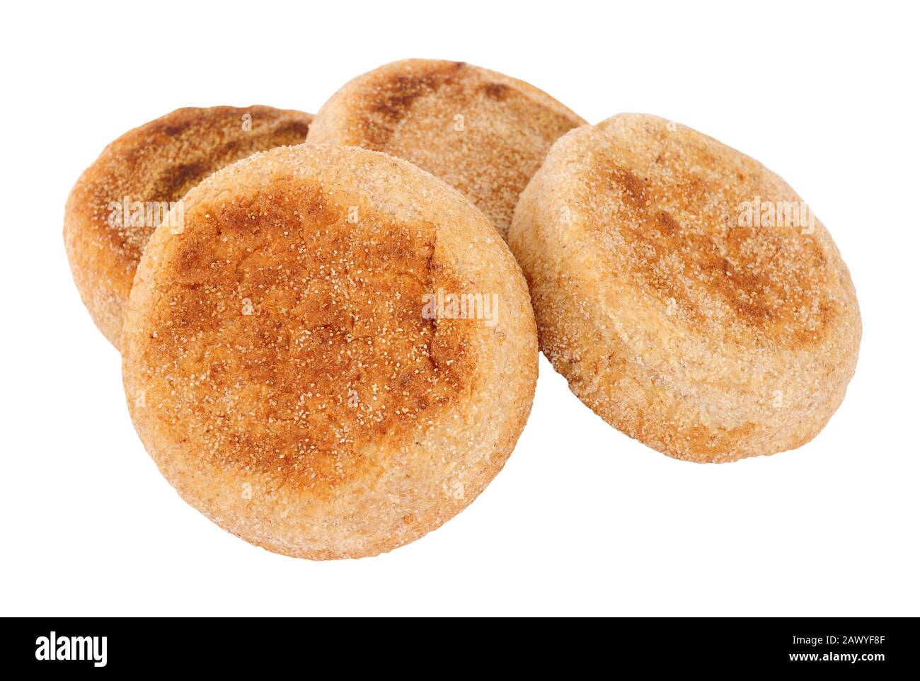 Group of wholemeal English muffins isolated on a white background Stock ...