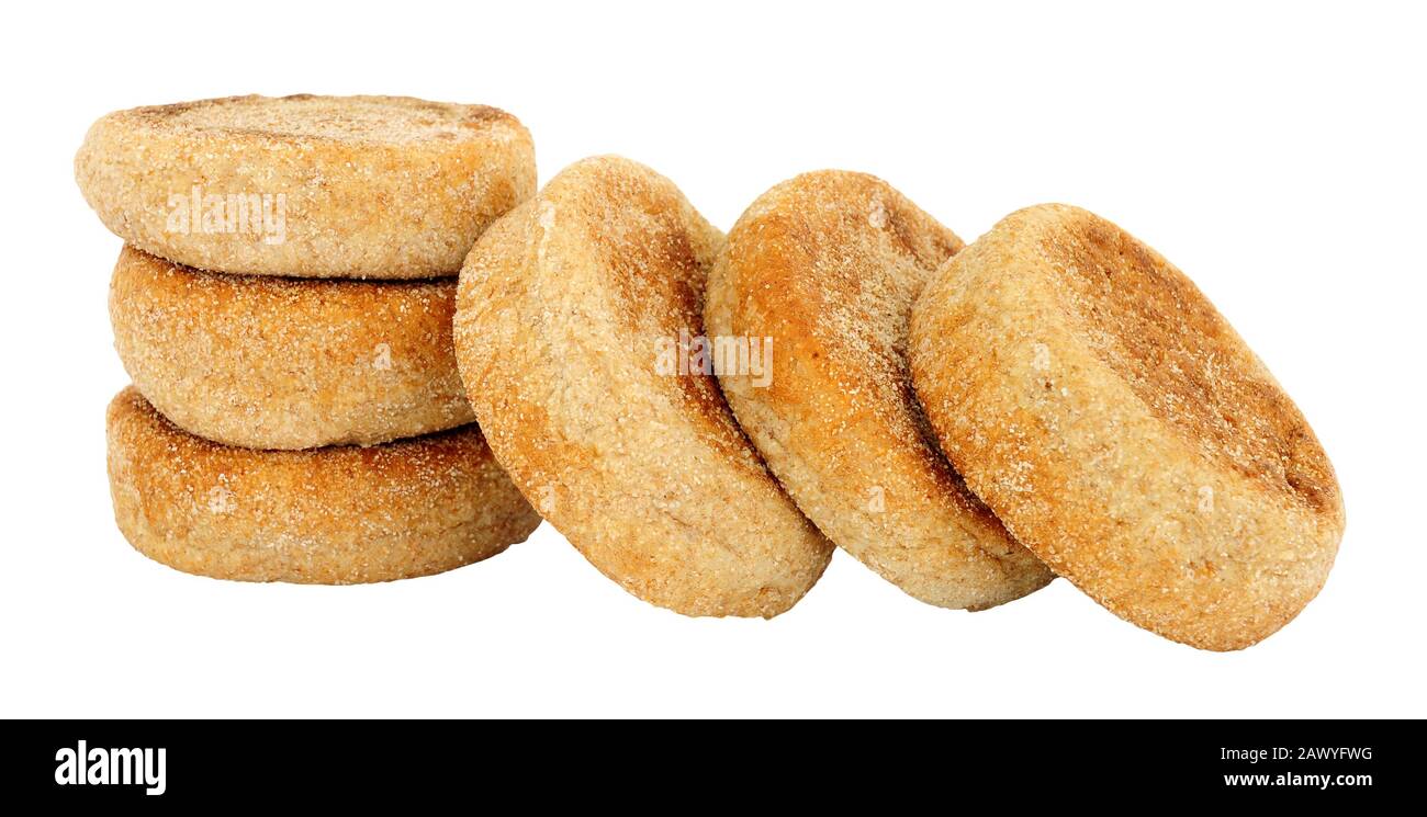Group of wholemeal English muffins isolated on a white background Stock ...