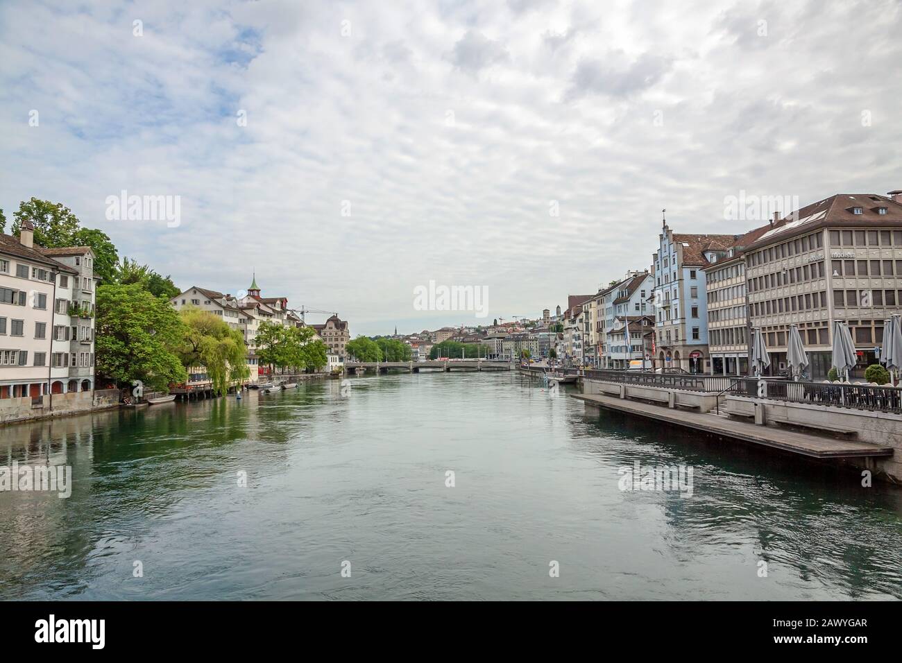 Zurich, Switzerland - June 10, 2017: Zurich downtown, river Limmat ...